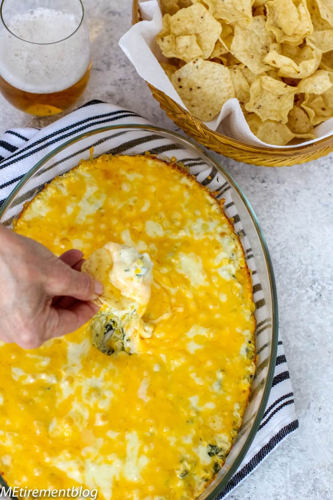 Cheesy Corn Dip with Roasted Jalapeño and Poblano Peppers